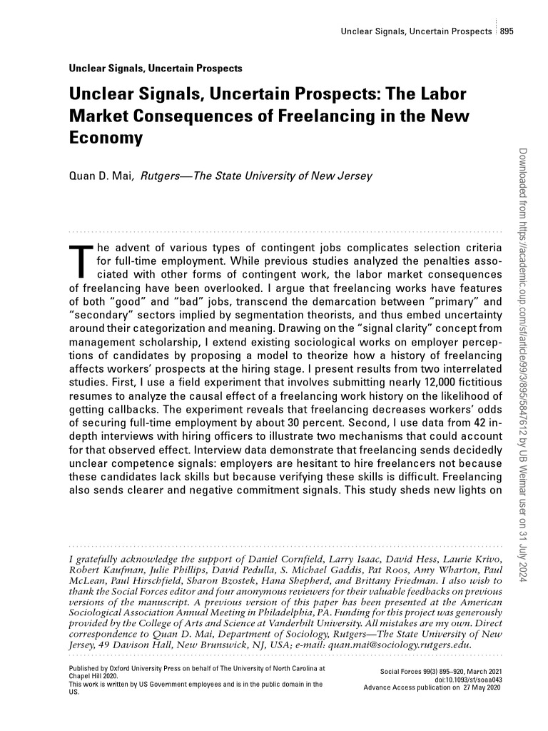 Unclear Signals - Freelancing in The New Economy | PDF | Employment ...
