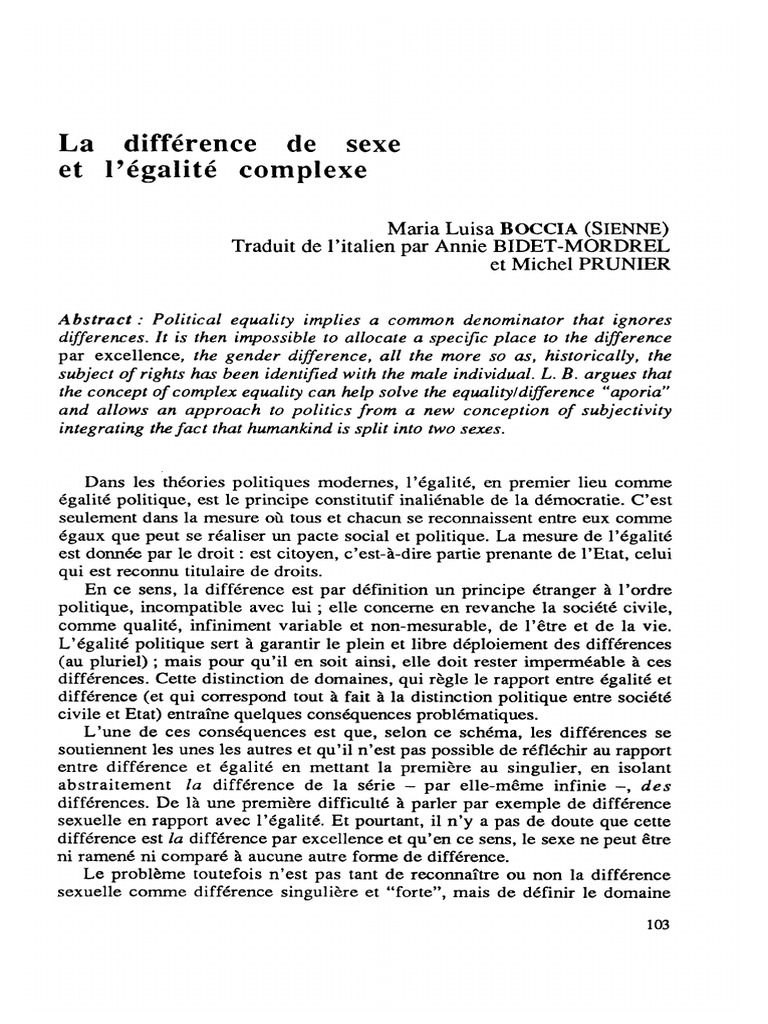 La Difference de Sexe Et Legalite Complexe | PDF
