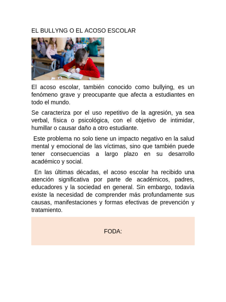 El Bullyng o El Acoso Escolar | PDF | Psicología Social | Sicología