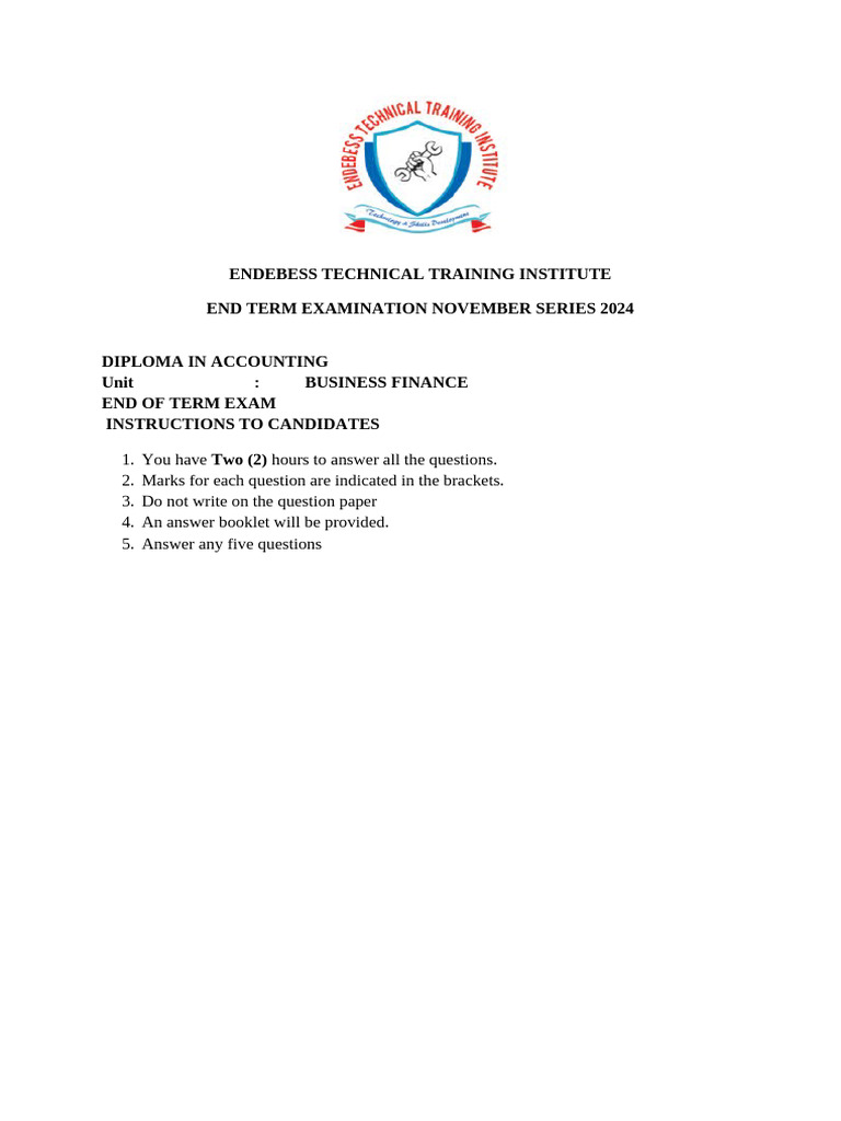 Business Finance Knec November 2024 | PDF | Dividend | Net Present Value