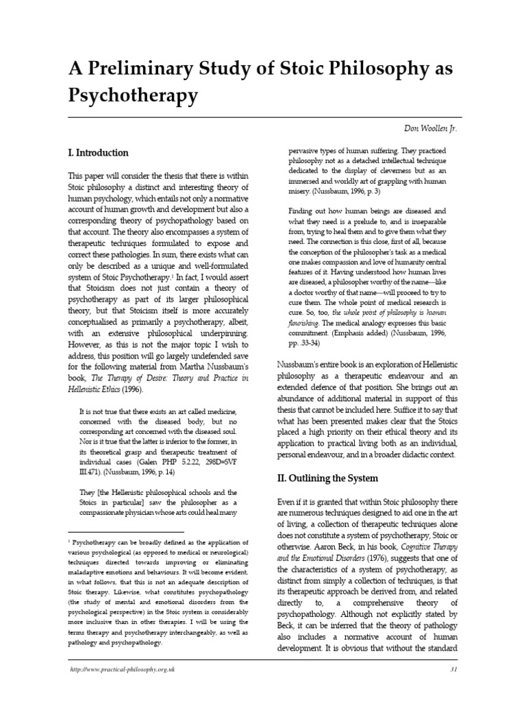 A Preliminary Study of Stoic Philosophy | PDF | Psychotherapy | Stoicism