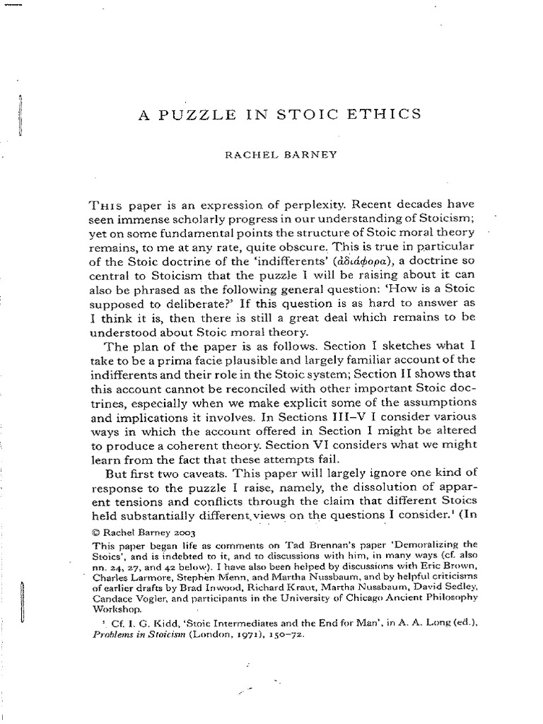 A Puzzle in Stoic Ethics | PDF