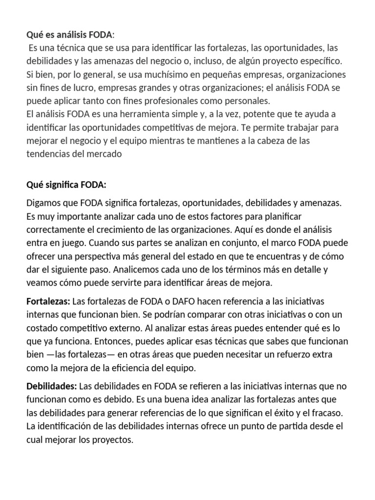 análisis FODA | PDF | Análisis FODA | Business análisis FODA | PDF | Análisis FODA | Business