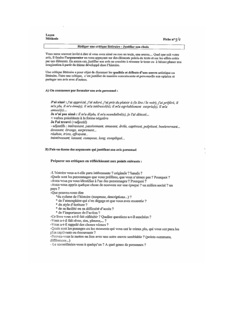 Méthode Rédiger Une Critique | PDF