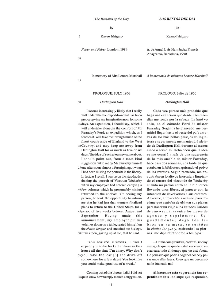 Novela The Remains of The Day | PDF