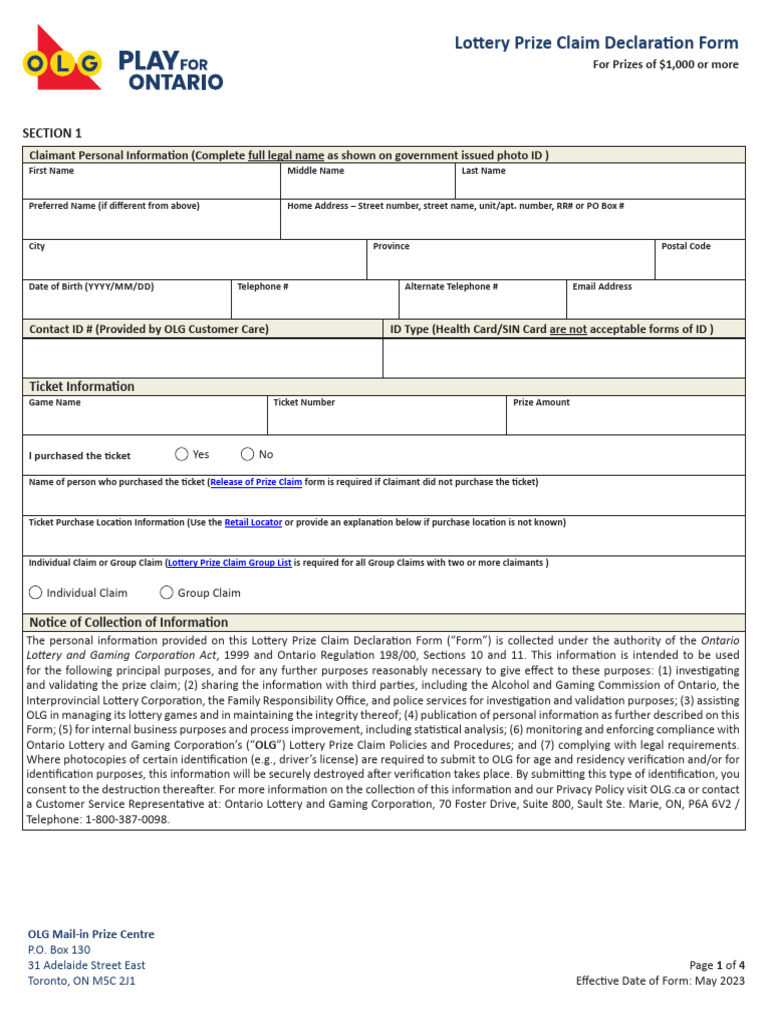 OLG Lottery Prize Claim Form Guide | PDF | Justice | Crime & Violence