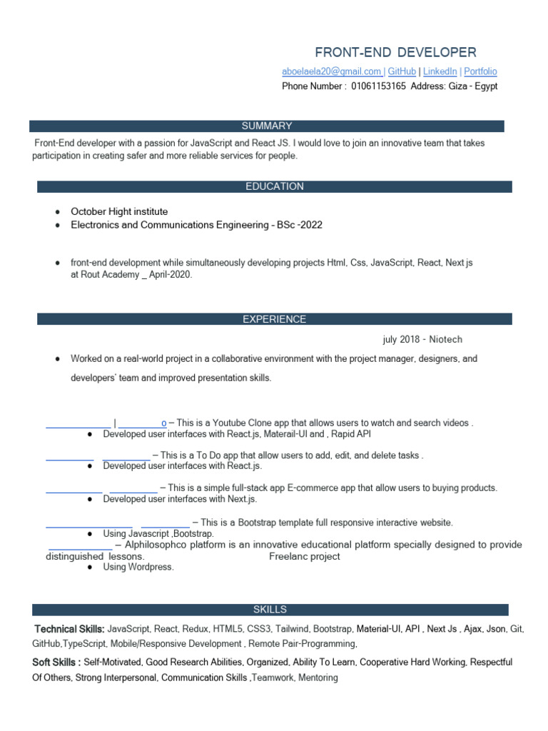 mostafa_abdelhamed_cv | PDF | Bootstrap (Front End Framework) | Mobile App