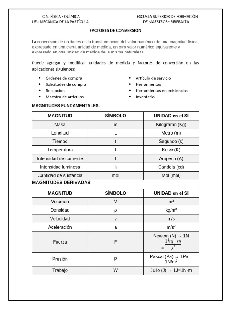 Factores de Conversion 1 | PDF | Química | Kilogramo