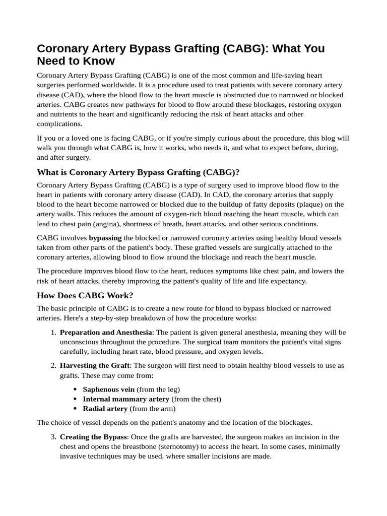 Coronary Artery Bypass Grafting (CABG) | PDF | Coronary Artery Bypass Surgery | Coronary Artery ...