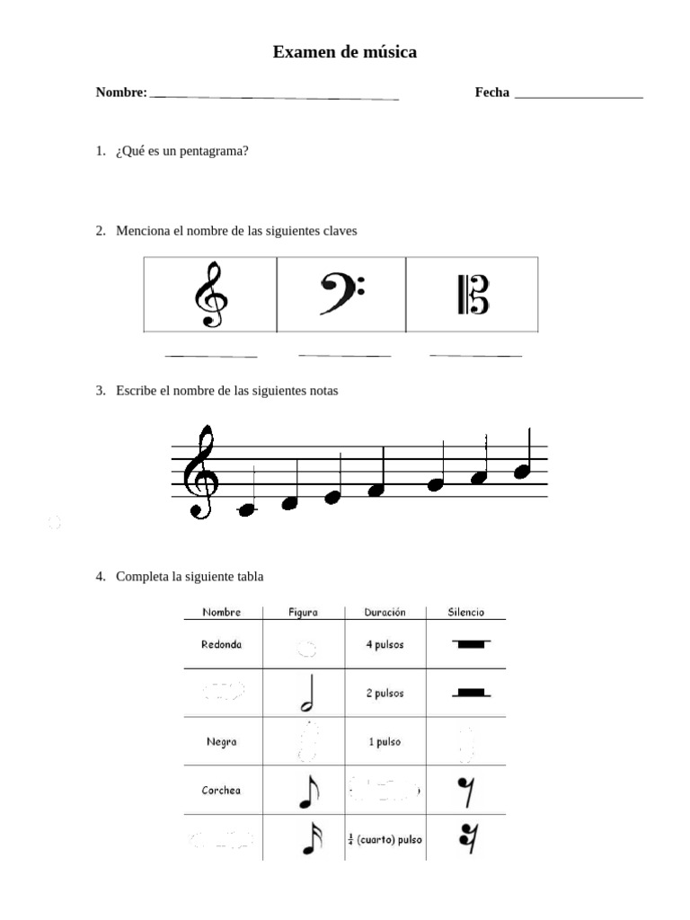 Examen de teoría musical básico | PDF