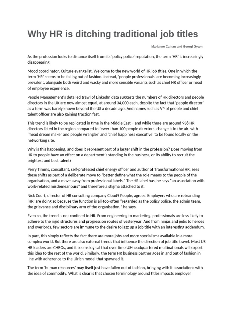 Why HR Is Ditching Traditional Job Titles: Marianne Calnan and Georgi ...