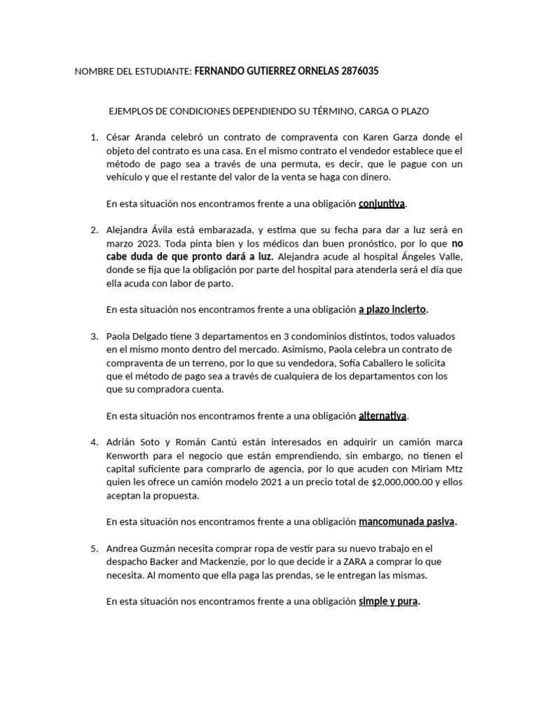 Tipos de Obligaciones Contractuales | PDF
