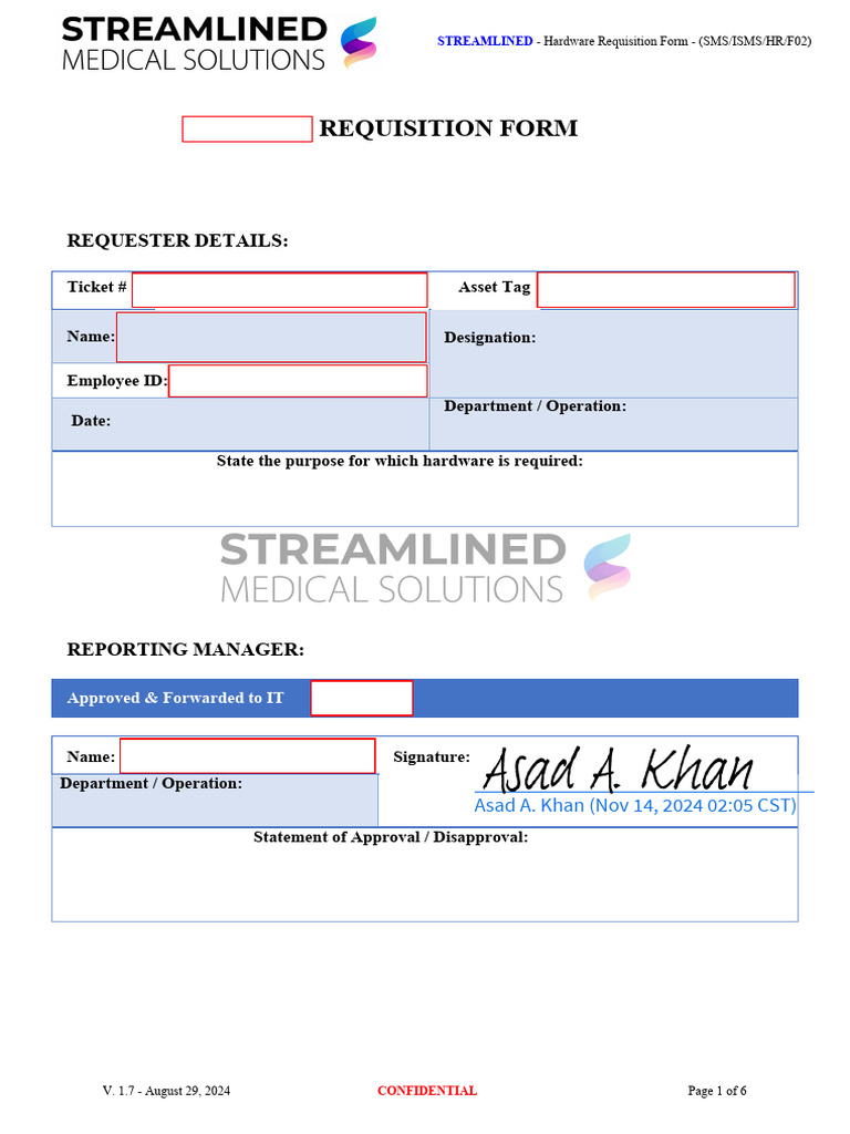 Rajesh Agrawal - Hardware Requisition Form (SMS - IT) V1.7 - Encrypted | PDF | Computer Hardware ...