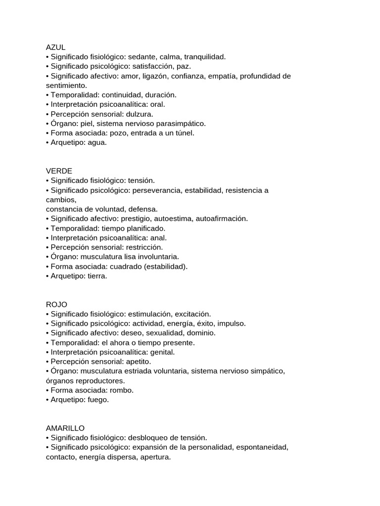Significado Psicológico de los Colores | PDF | Temor | Creatividad