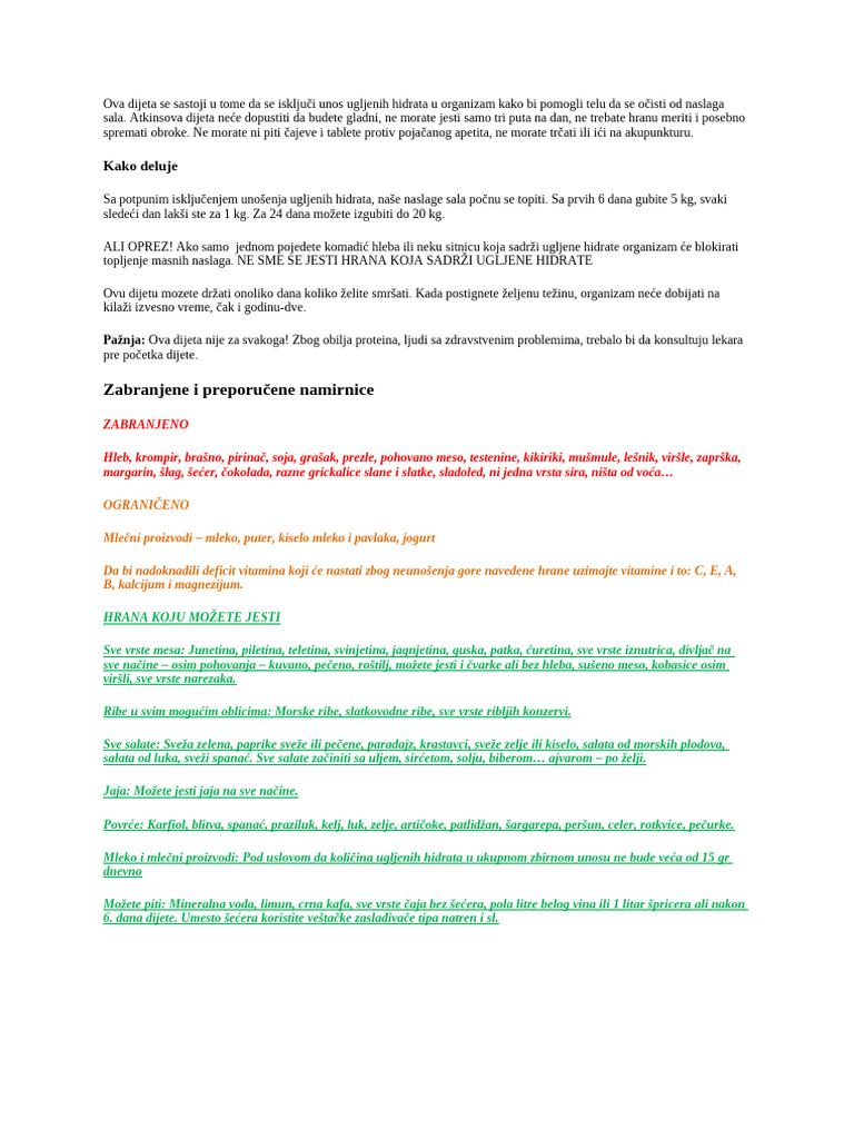 Atkinsonova Dijeta | PDF