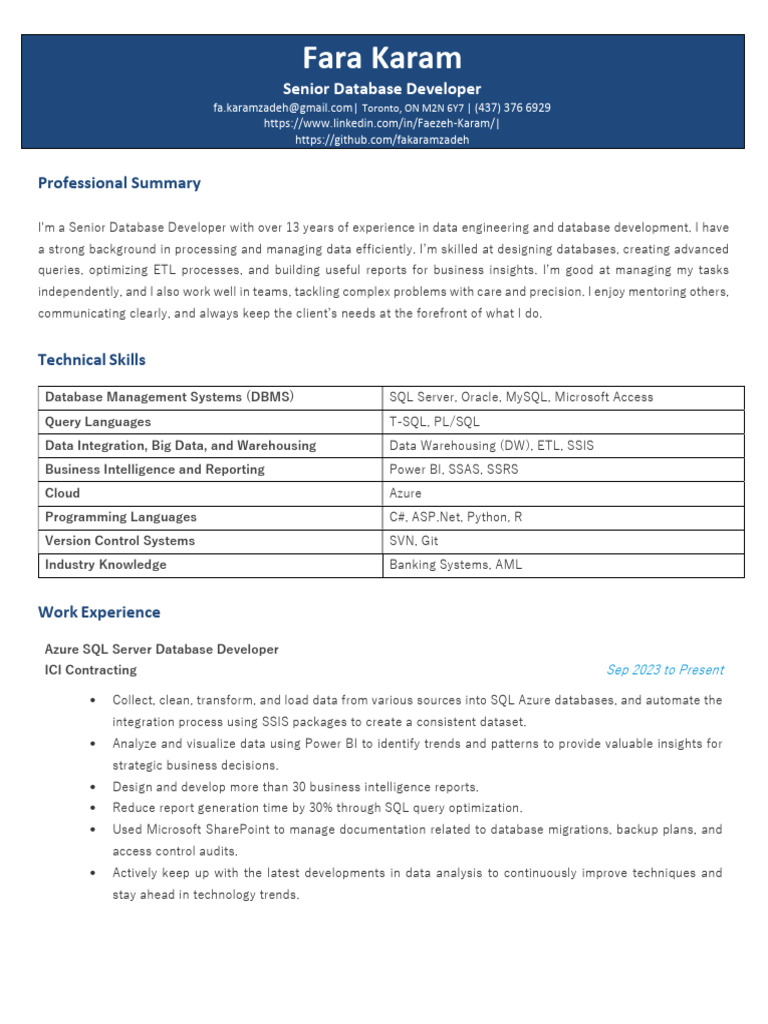 Fara Karam - Database Developer | PDF | Databases | Microsoft Sql Server