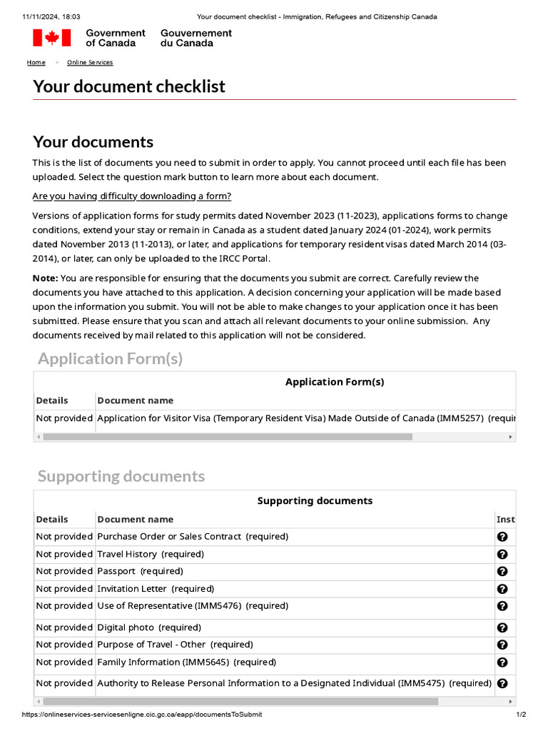 Your Document Checklist - Immigration, Refugees and Citizenship Canada ...