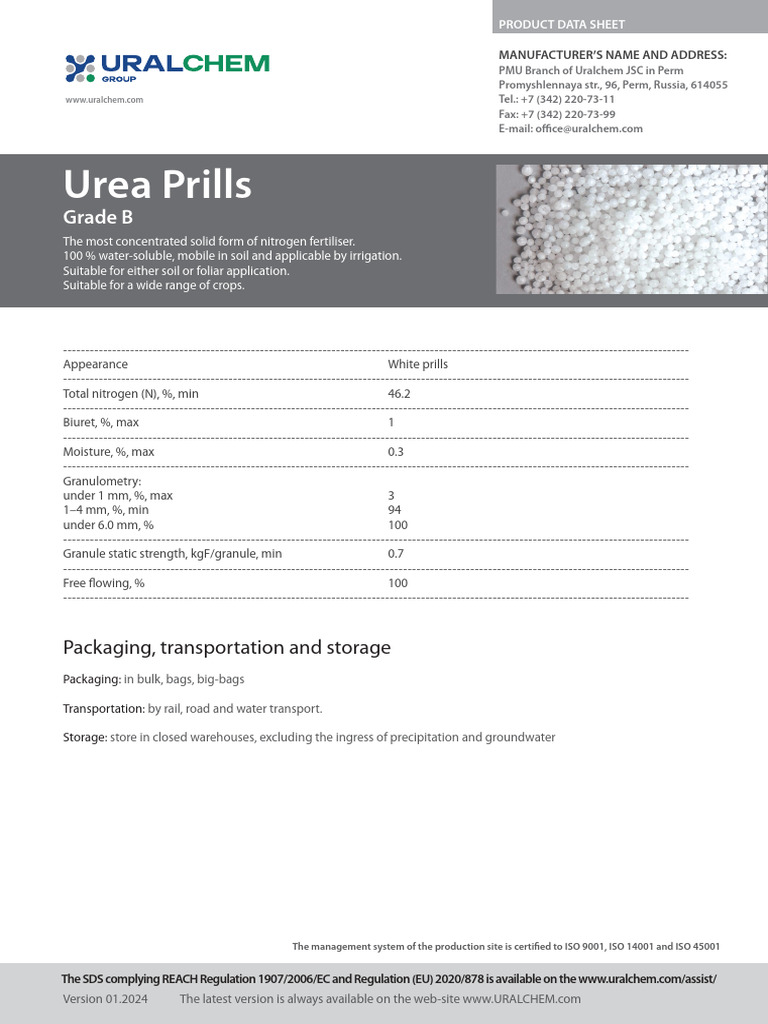 Urea Prilled Specification | PDF | Earth Sciences | Horticulture