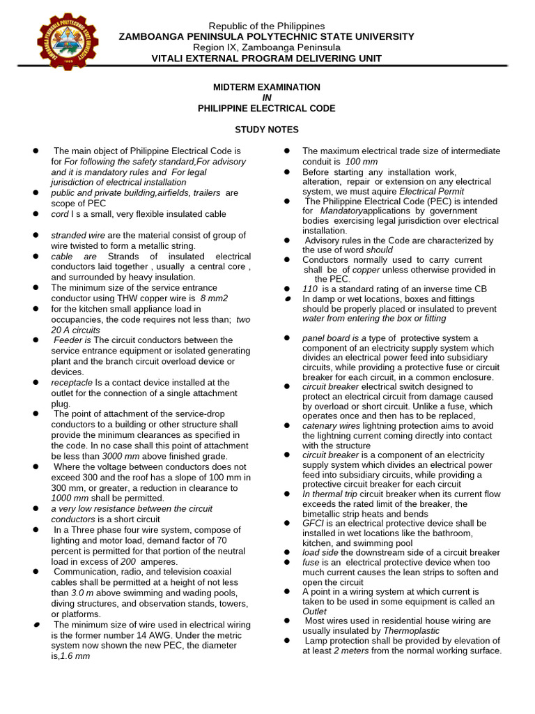 ET 212 Mid Term Study Notes | PDF | Electrical Wiring | Electrical ...
