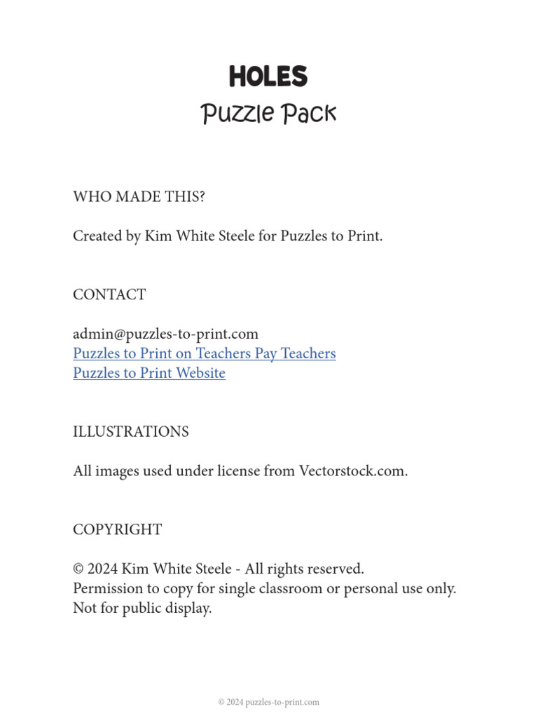 Holes Holes: Puzzle Pack | PDF