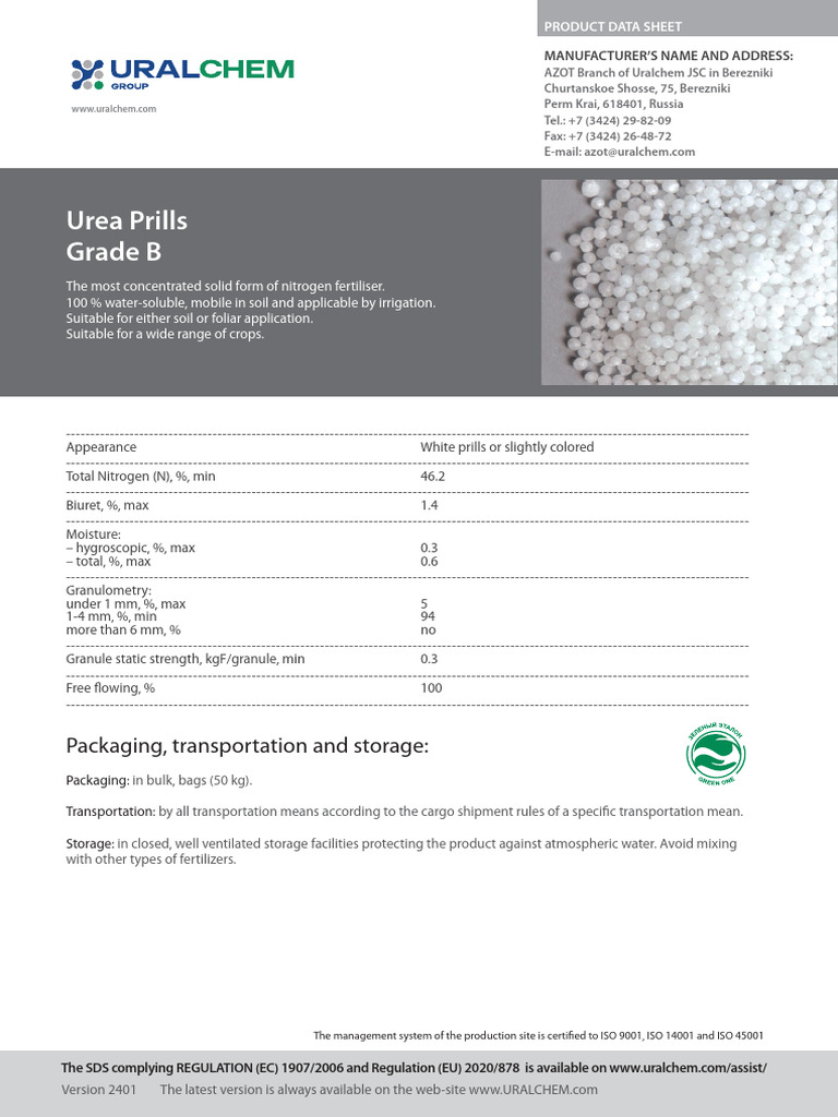 Urea Prilled Grade B Specifications | PDF | Fertilizer | Agriculture