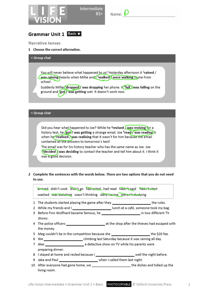 LV Int U1 Grammar Basic Worksheet | PDF | Linguistics | Language Families