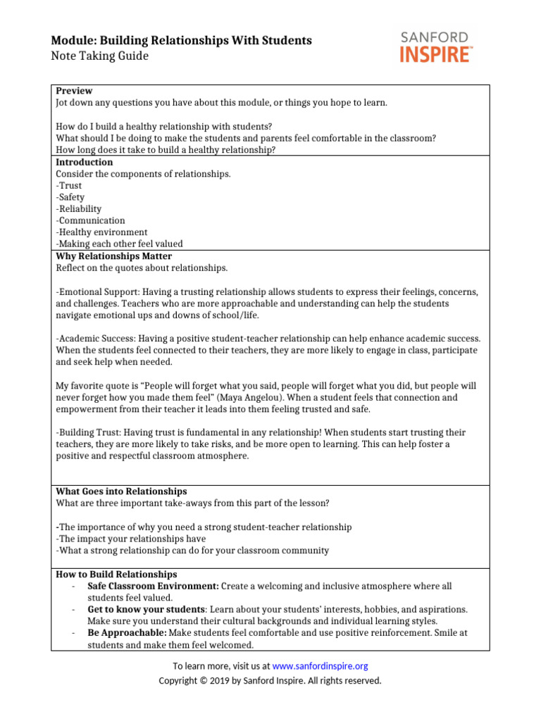 Buildig Relationships With Students | PDF | Classroom | Teachers