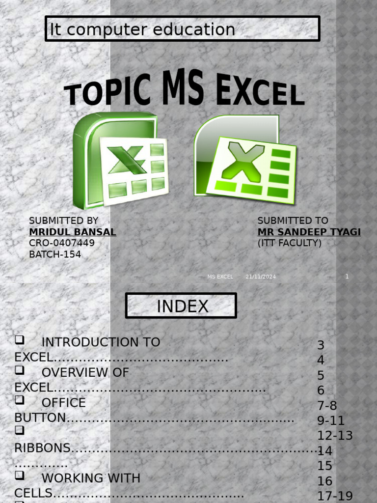 Introduction of MS Excel | PDF | Microsoft Excel | Computing