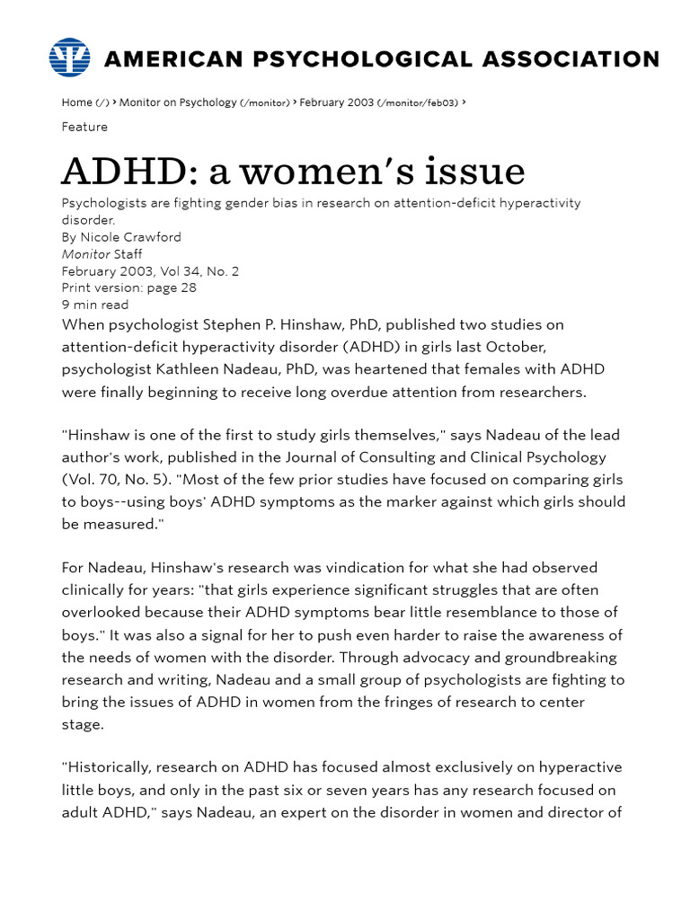 ADHD_ A women's issue | PDF | Attention Deficit Hyperactivity Disorder ...