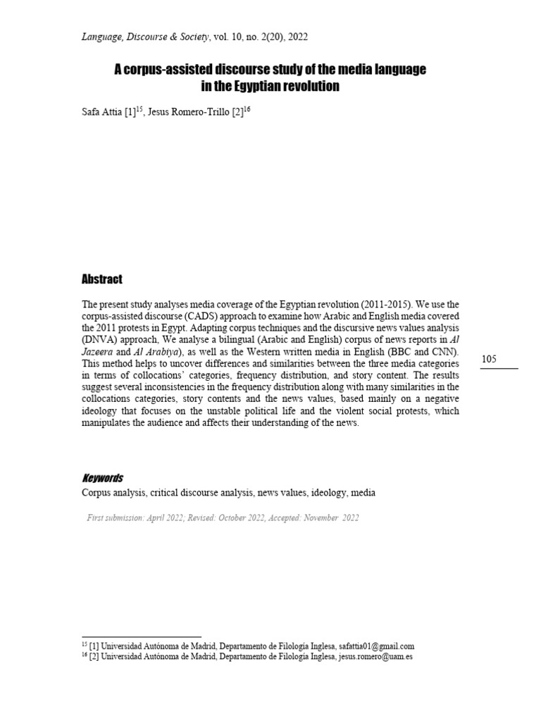 A Corpus Assisted Discourse Study o | PDF | Mohamed Morsi | Hosni Mubarak