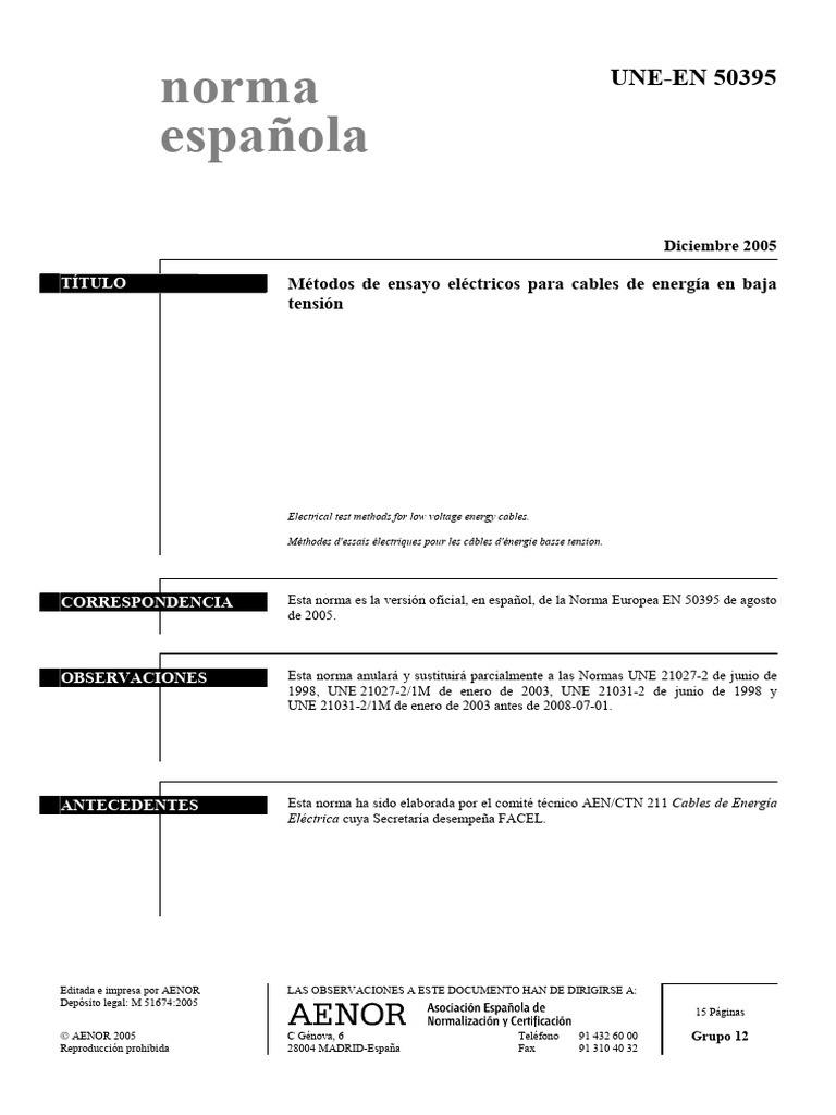 Une en 50395 | PDF | Aislador (Electricidad) | Resistencia Eléctrica y ...
