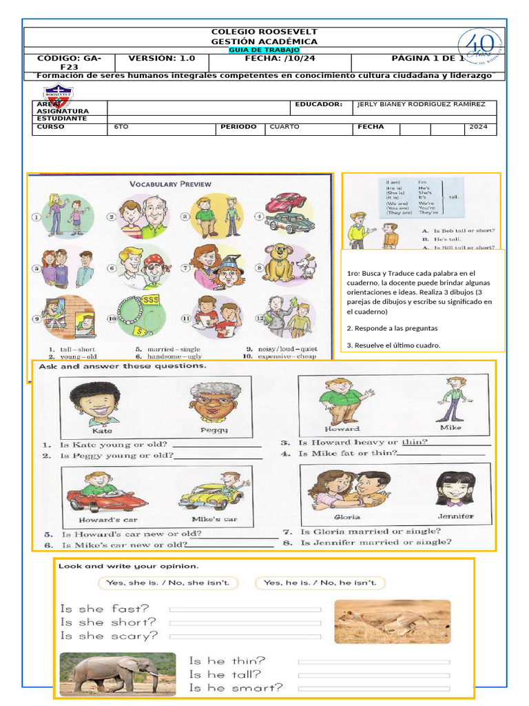 Guía de Trabajo para 6to Grado 2024 | PDF | Estudios de idiomas extranjeros