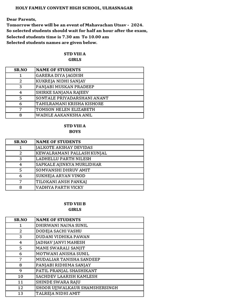 Viii A, B, C Mahavachan Utsav | PDF