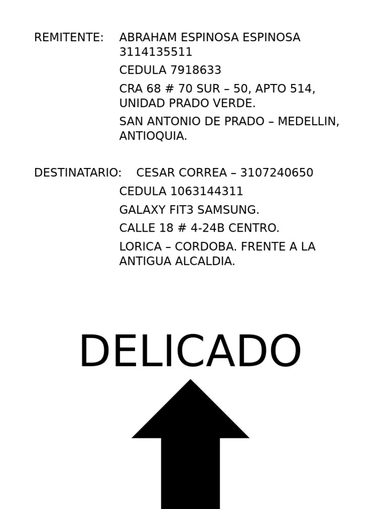 Rotulos Remitente y Destinatario y Delicado Arriba | PDF | Ciencia y ...