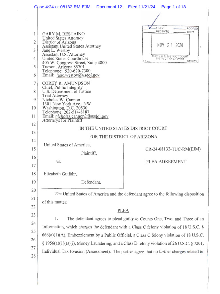 Elizabeth Gutfahr Plea Agreement Details | PDF | United States Federal ...