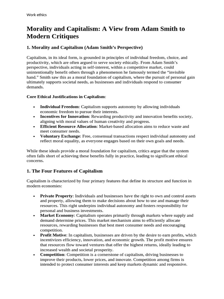 Work Ethics Morality and Capitalism | PDF | Capitalism | Corporate ...