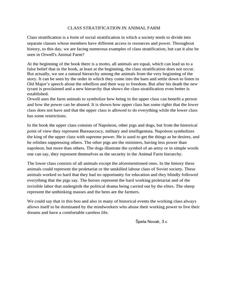 Class Stratification in Animal Farm | PDF | Social Stratification