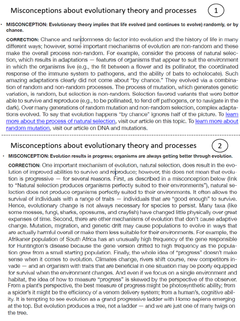 Taller 2 Fichas Misconceptions | PDF | Evolution | Natural Selection