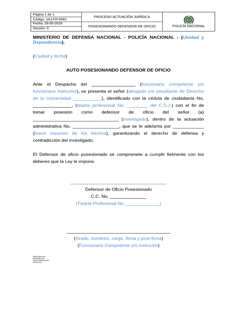 1aj-Fr-0062 Posesionando Defensor de Oficio | PDF | Negocios | Finanzas y dinero