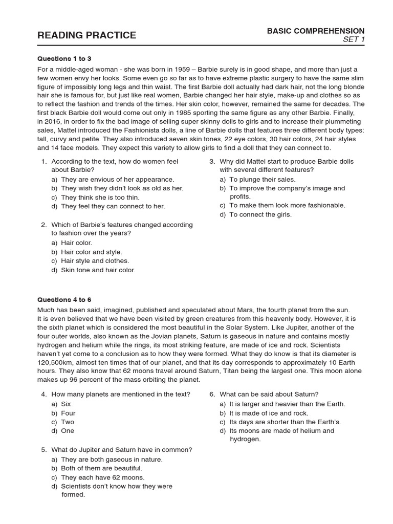 Basic Comprehension-Set 1 | PDF | Saturn | Planets
