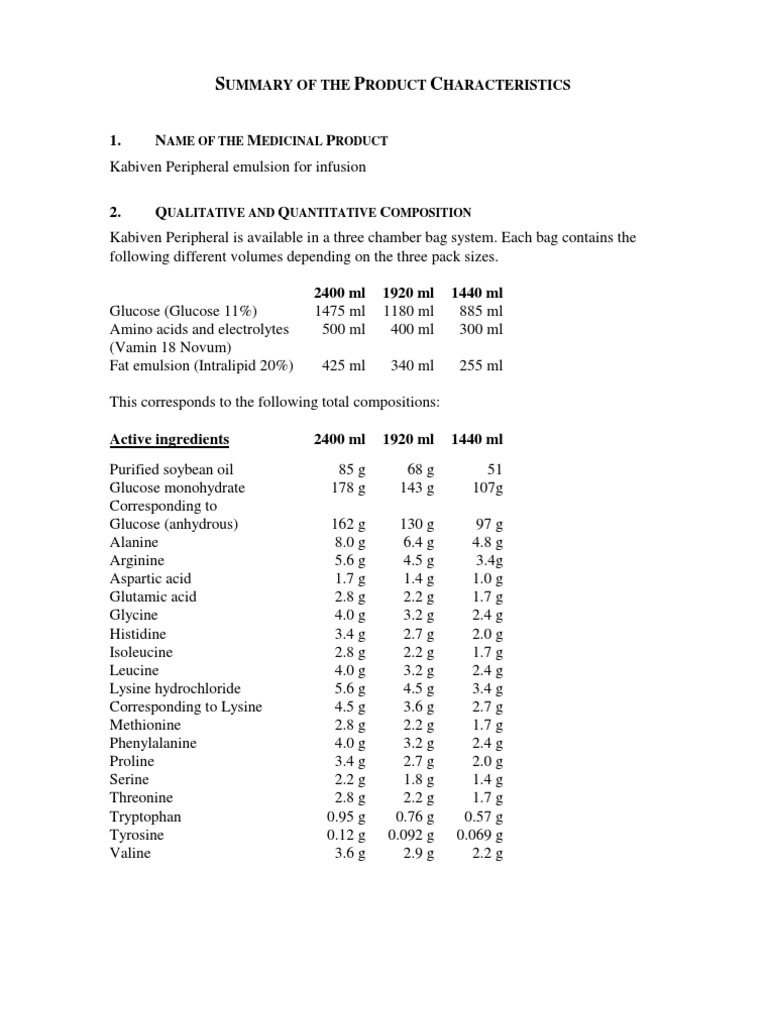 Kabiven | PDF | Intravenous Therapy | Nutrition