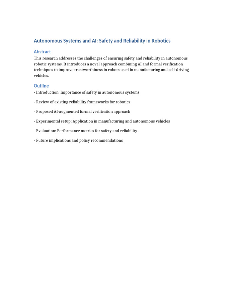 Autonomous Systems and AI Safety and Reliability in Robotics | PDF ...