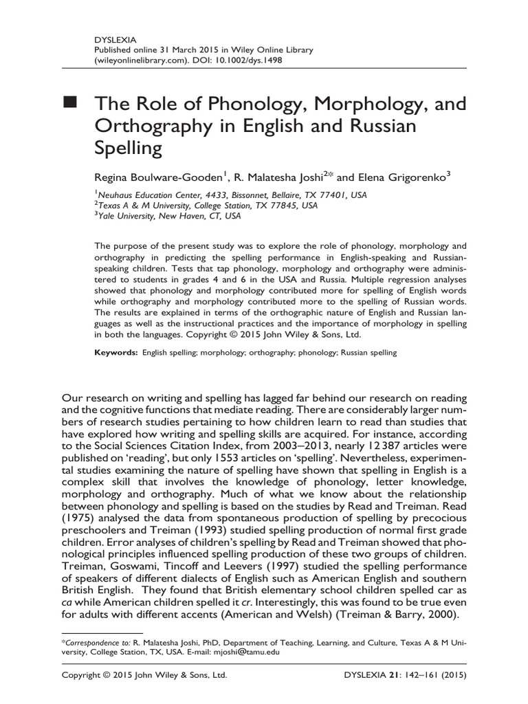 The Role of Phonology Morphology and Ort | PDF | Linear Regression ...