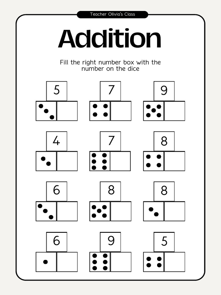 Addition Worksheet in Black and White Simple Style | PDF