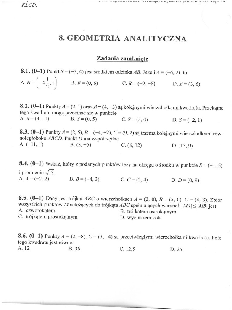 OE PAZDRO 2023 Geometria Analityczna | PDF