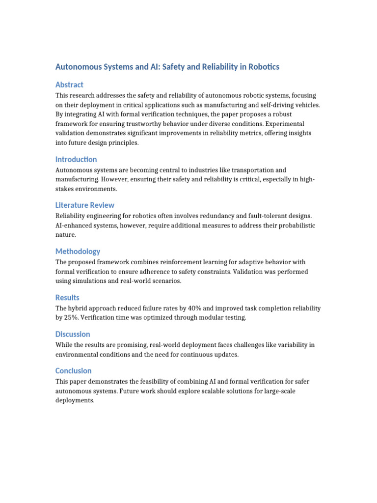 Autonomous Systems and AI Safety and Reliability in Robotics Enhanced ...