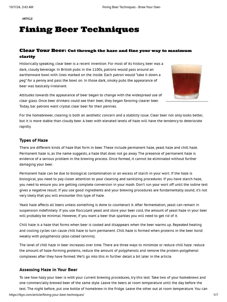 Fining Beer with Silica Gel Techniques | PDF | Brewing | Beer