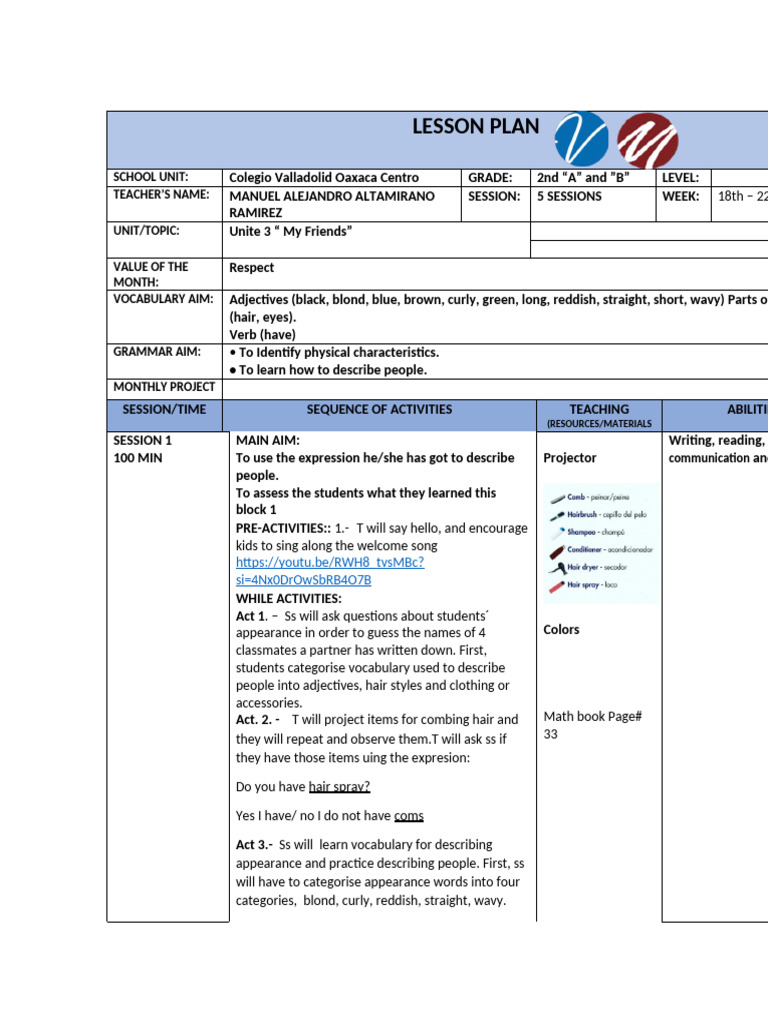 2nd Grade Lesson Plan: Describing People | PDF | Linguistics | Human ...