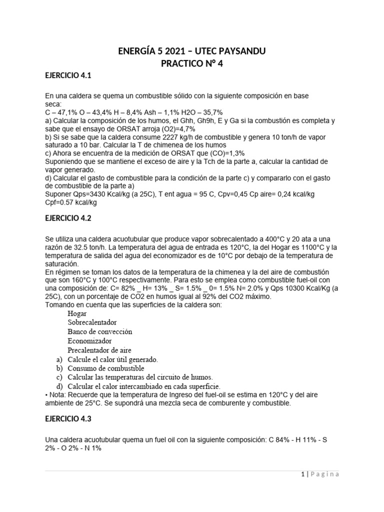 Practico 4 | PDF | Combustión | Vapor