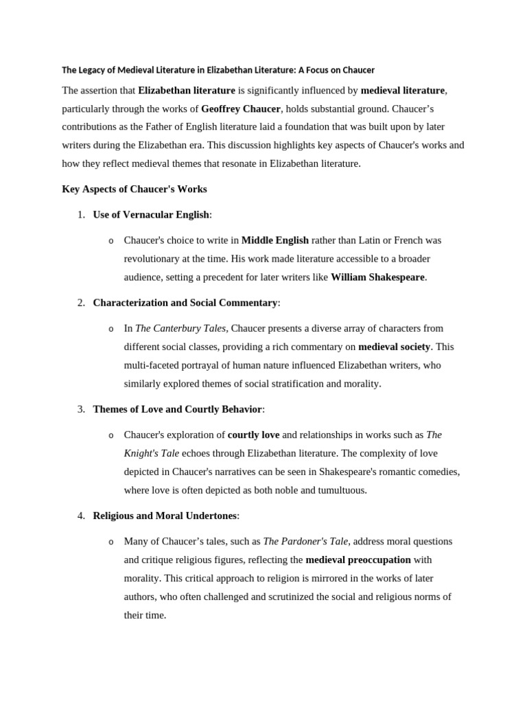 The Legacy of Medieval Literature in | PDF | English Literature ...